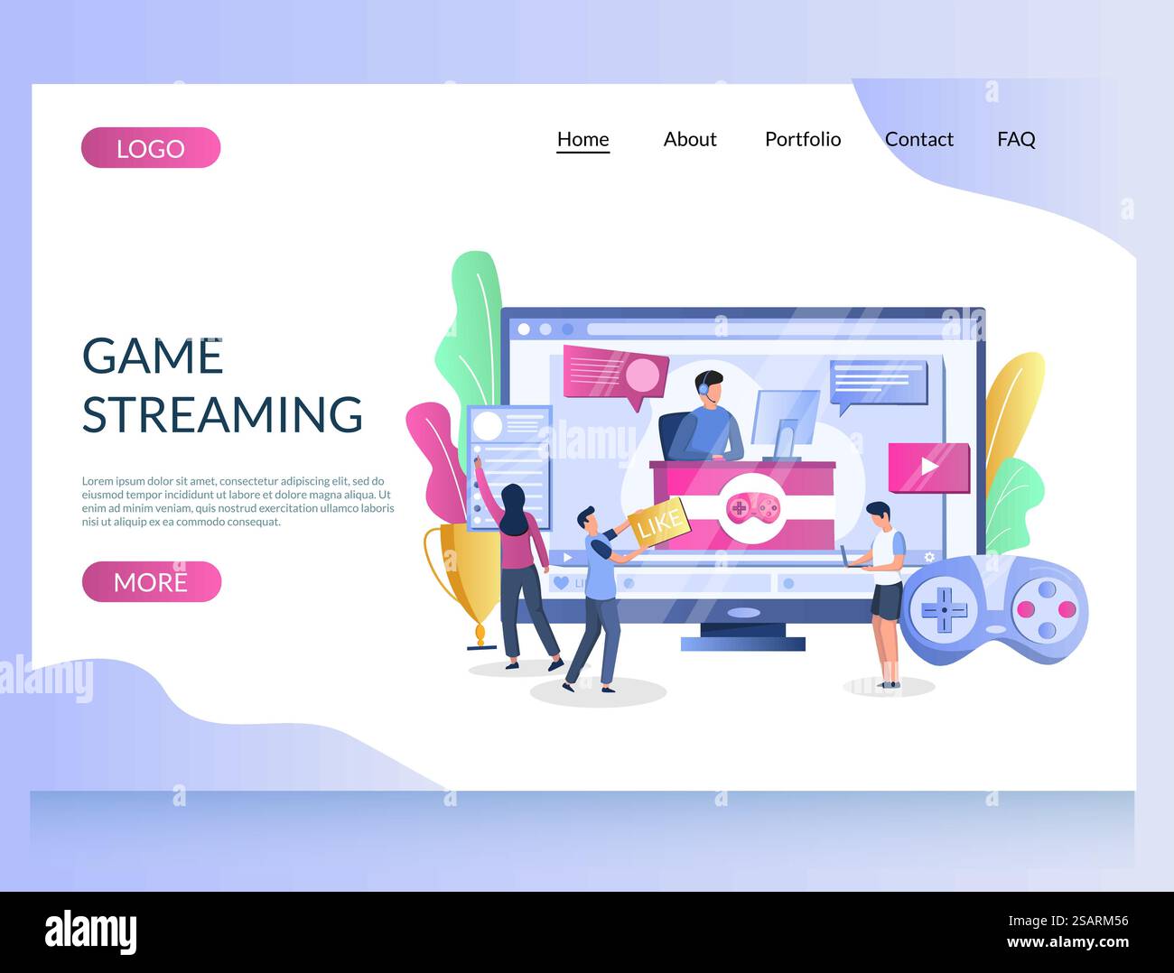 Game streaming vector website template, web page and landing page ...