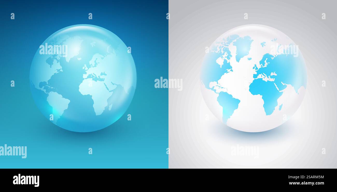 Earth globe vector. World map on blue and white background. Planet with ...