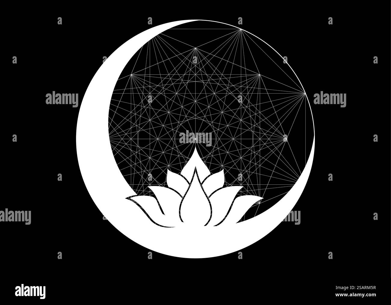 Lotus Flower and Crescent Moon on Sacred Geometry. Geometric mystic ...