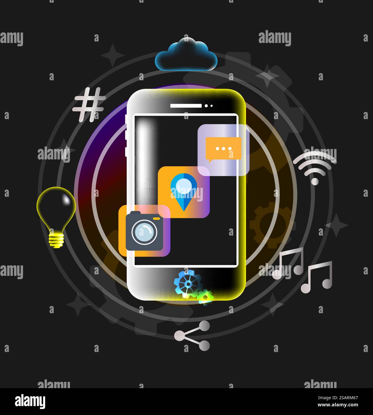 Mobile phone app development vector illustration. Smartphone interface ...