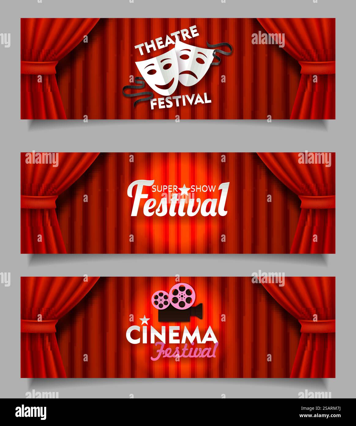 Cinema and theatre festival horizontal banner template set. Vector ...