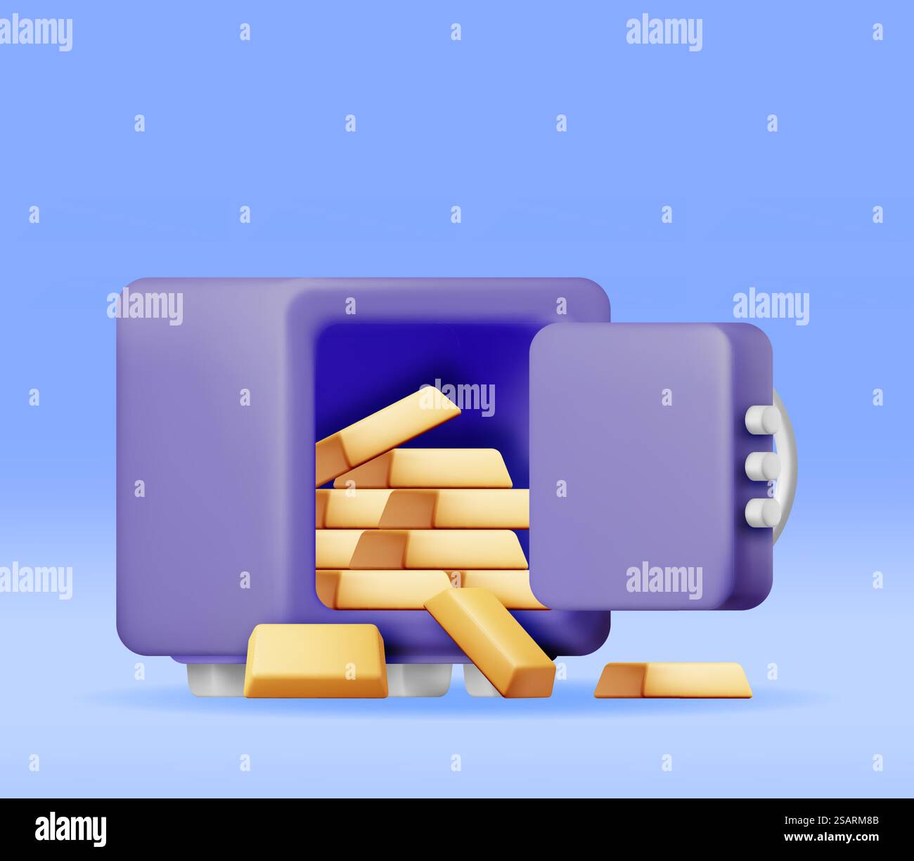 3d Safe Box Full of Golden Bars Isolated. Render Plastic Style Safebox ...