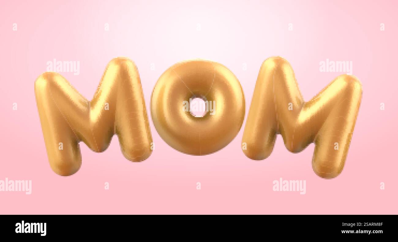 Golden MOM balloon words isolated on pink background in 3d illustration ...