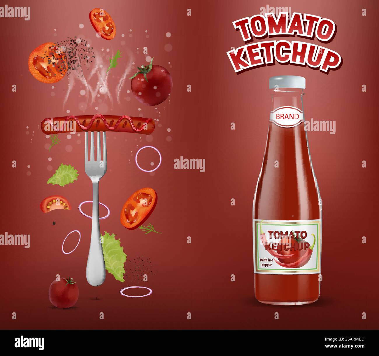 Tomato ketchup advertising poster template, vector illustration ...