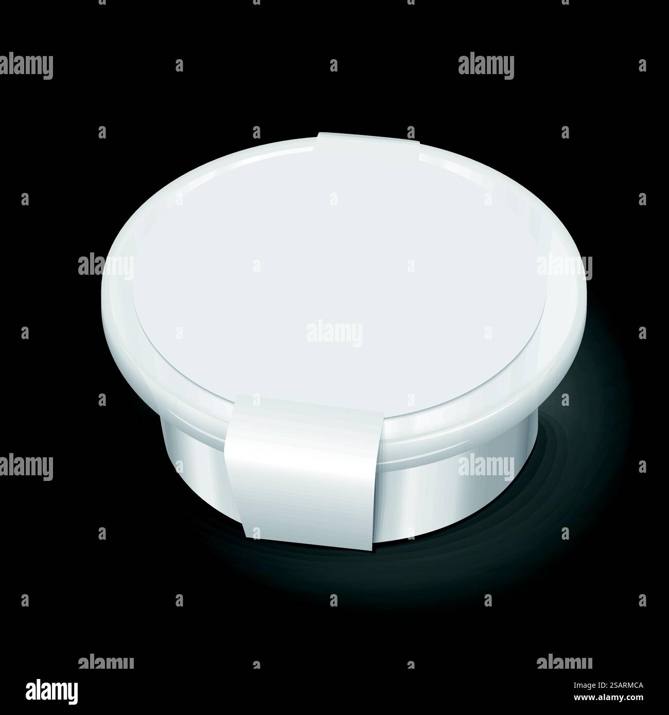 food container with blank label isolated on black background. 3D ...