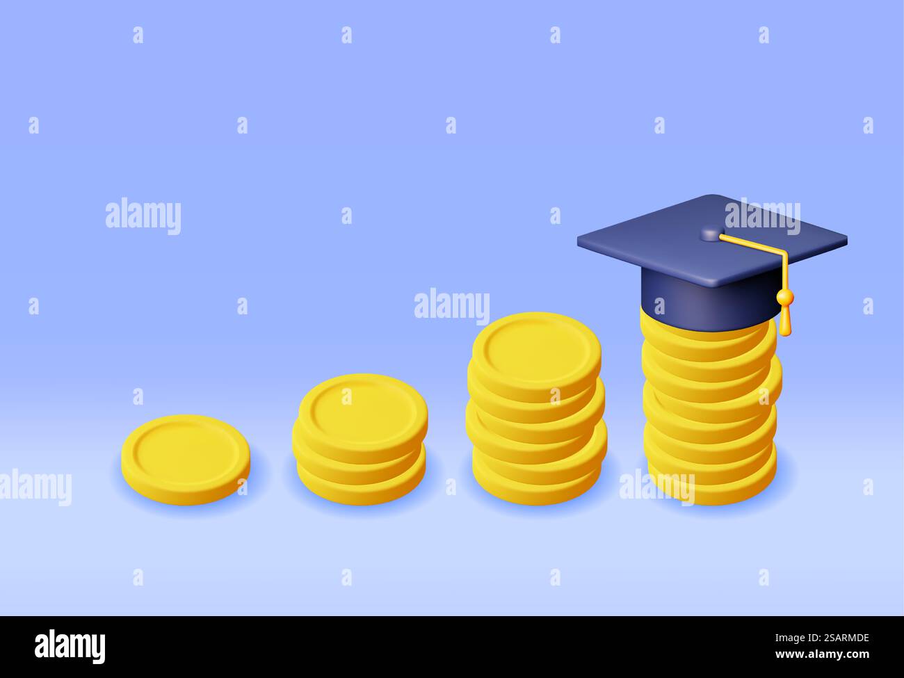 3D Graduation Cap and Gold Coin Stacks Isolated. Render Money for ...