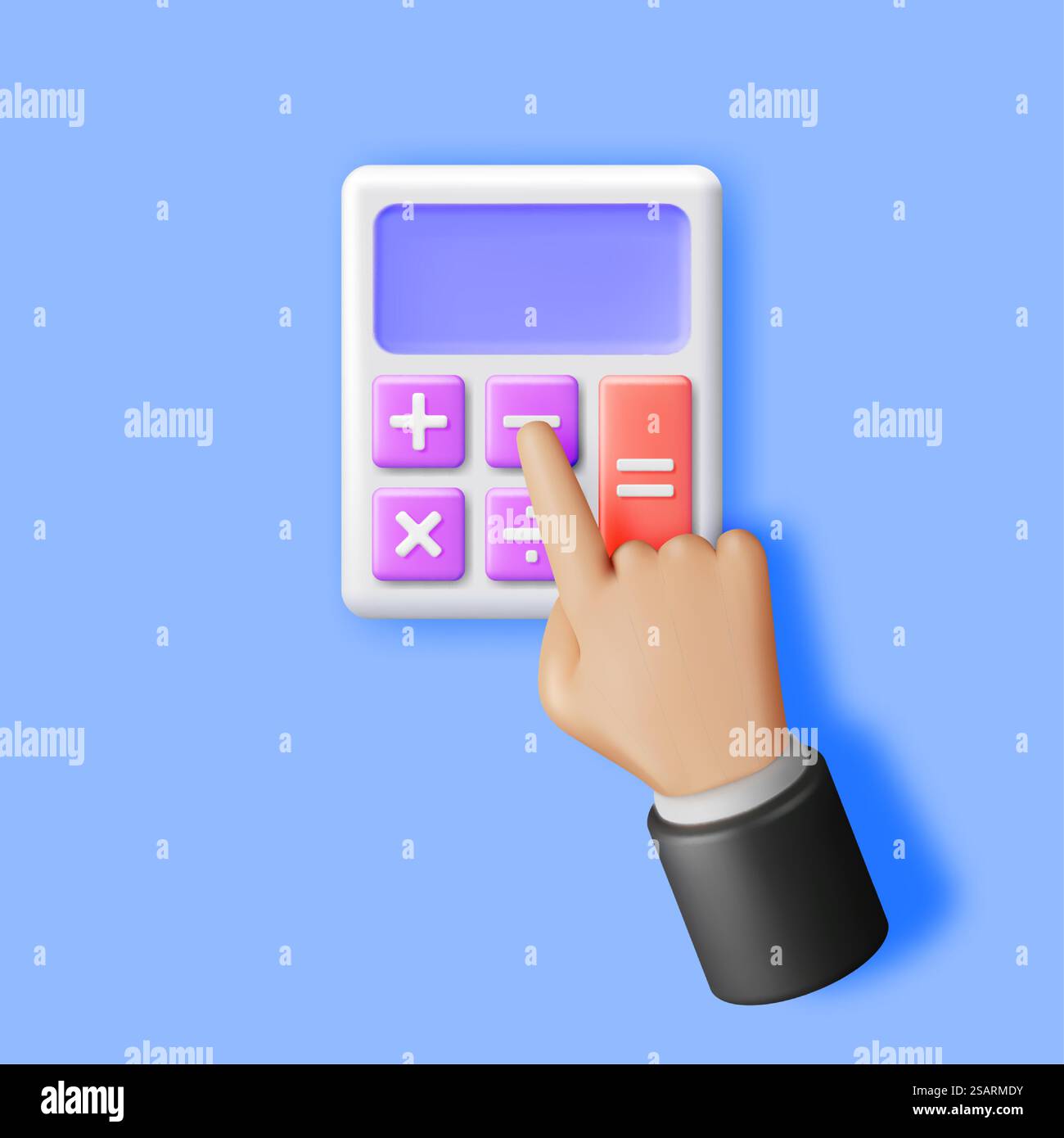 3d modern calculator and hand isolated render mathematics icon addition ...