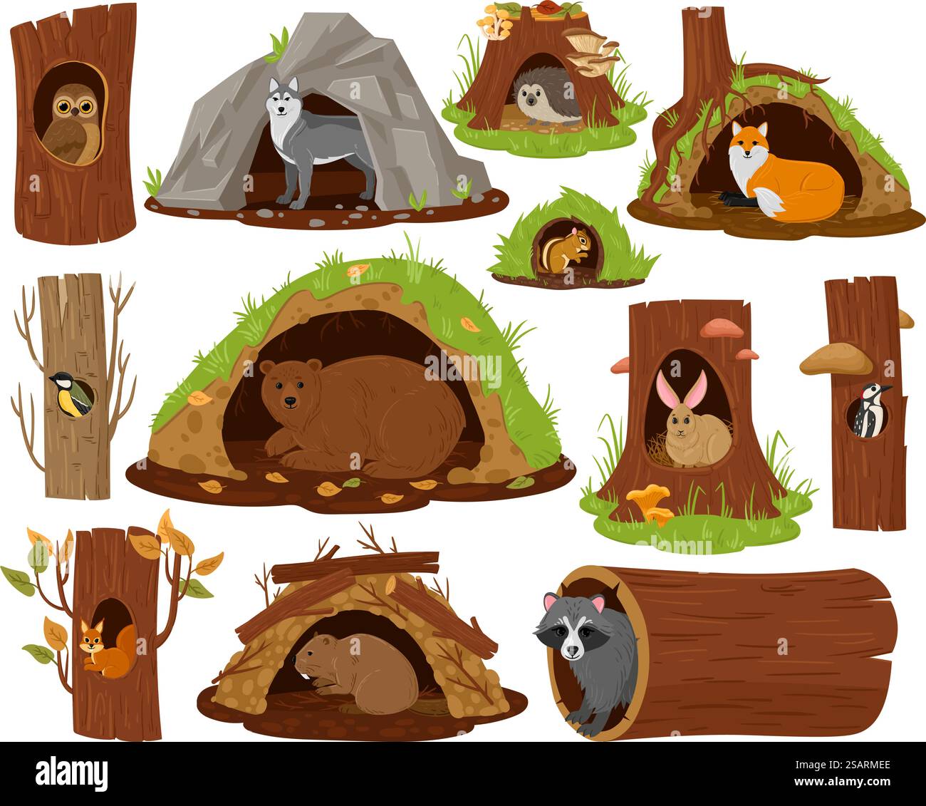 Cartoon forest animals inside hollow hi-res stock photography and ...