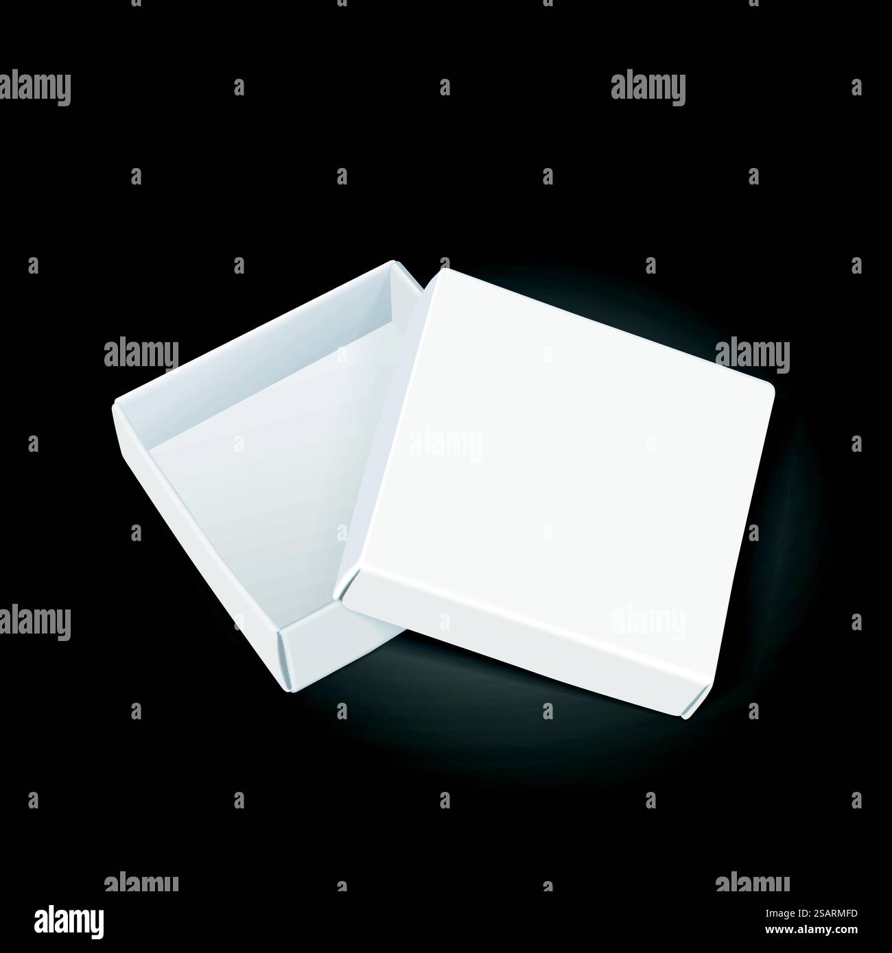 open empty blank box isolated in black background. 3D illustration ...