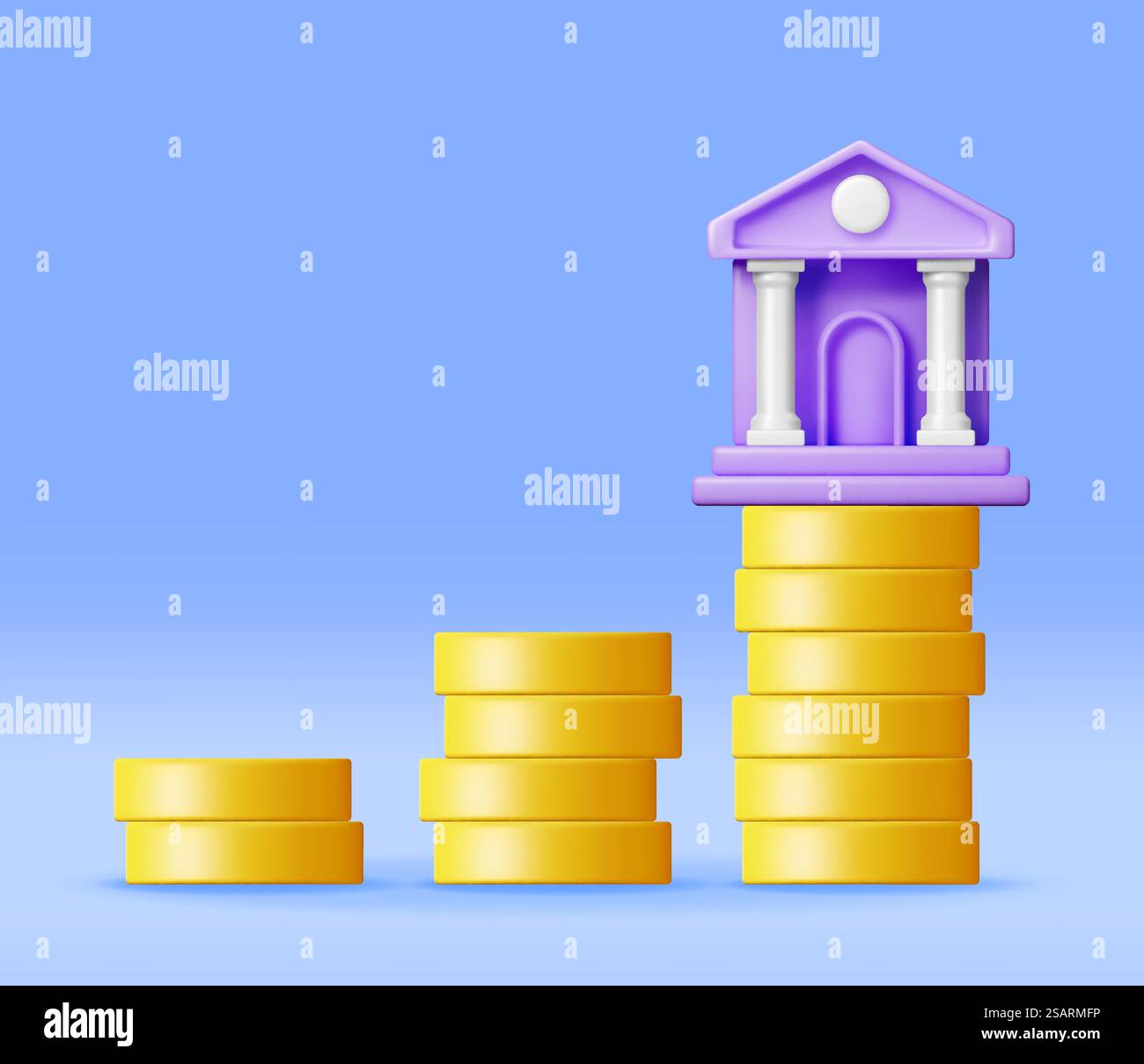 3D Bank Building and Cash Money. Render Financial House Icon ...