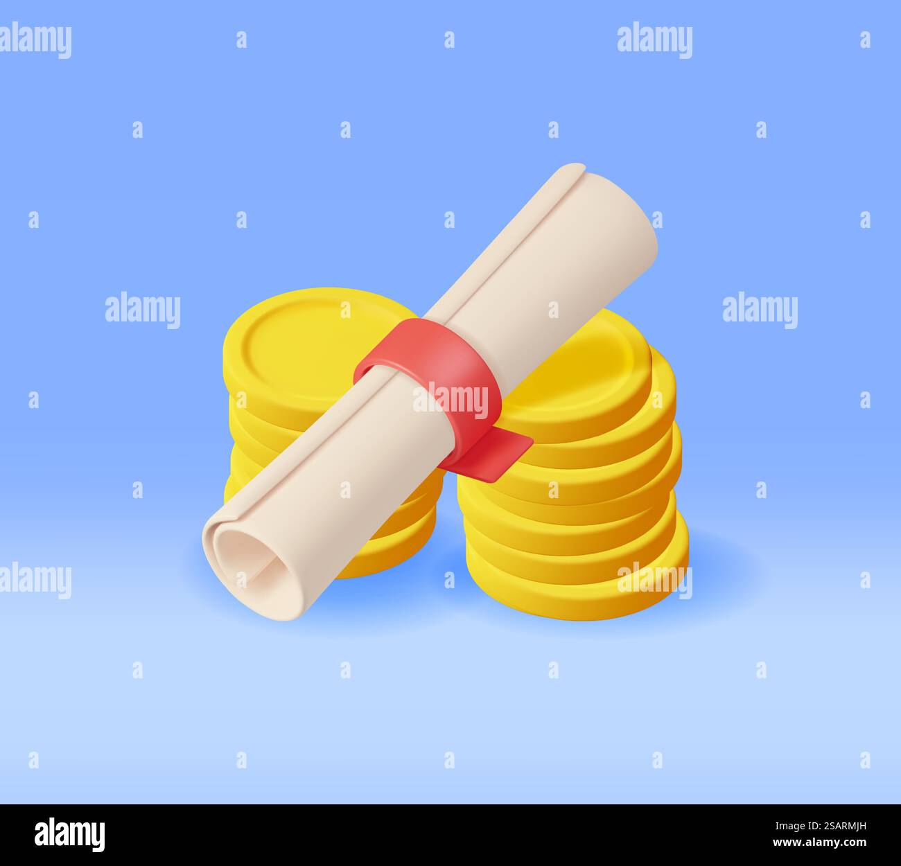 3D Certificate with Stamp and Money Isolated. Render White Diploma with ...