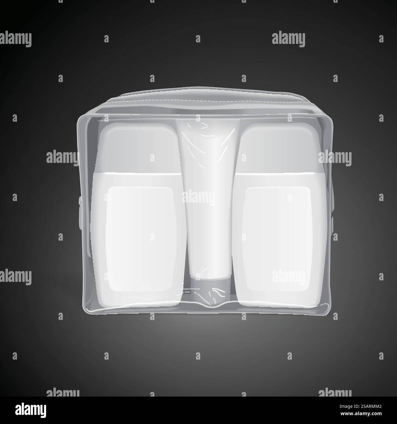 small blank plastic bottles for traveling isolated on black background ...