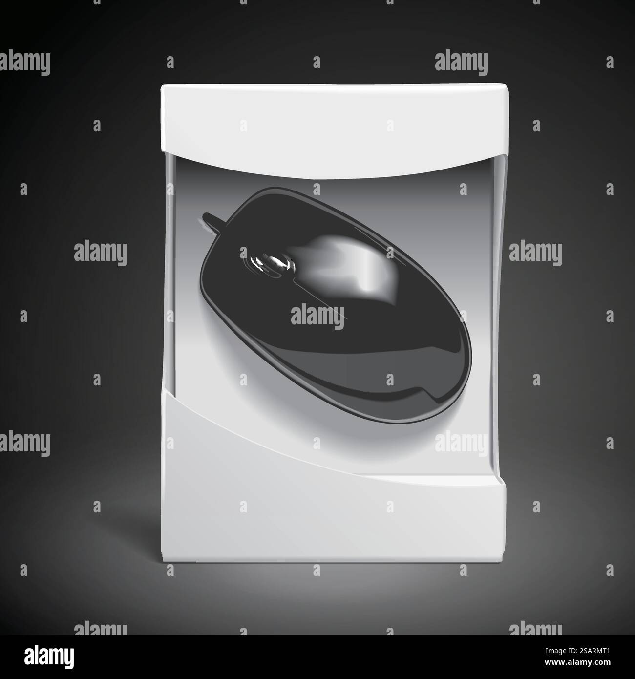 black mouse wrapped in the box isolated on black background. 3D illustration.. black mouse with ...