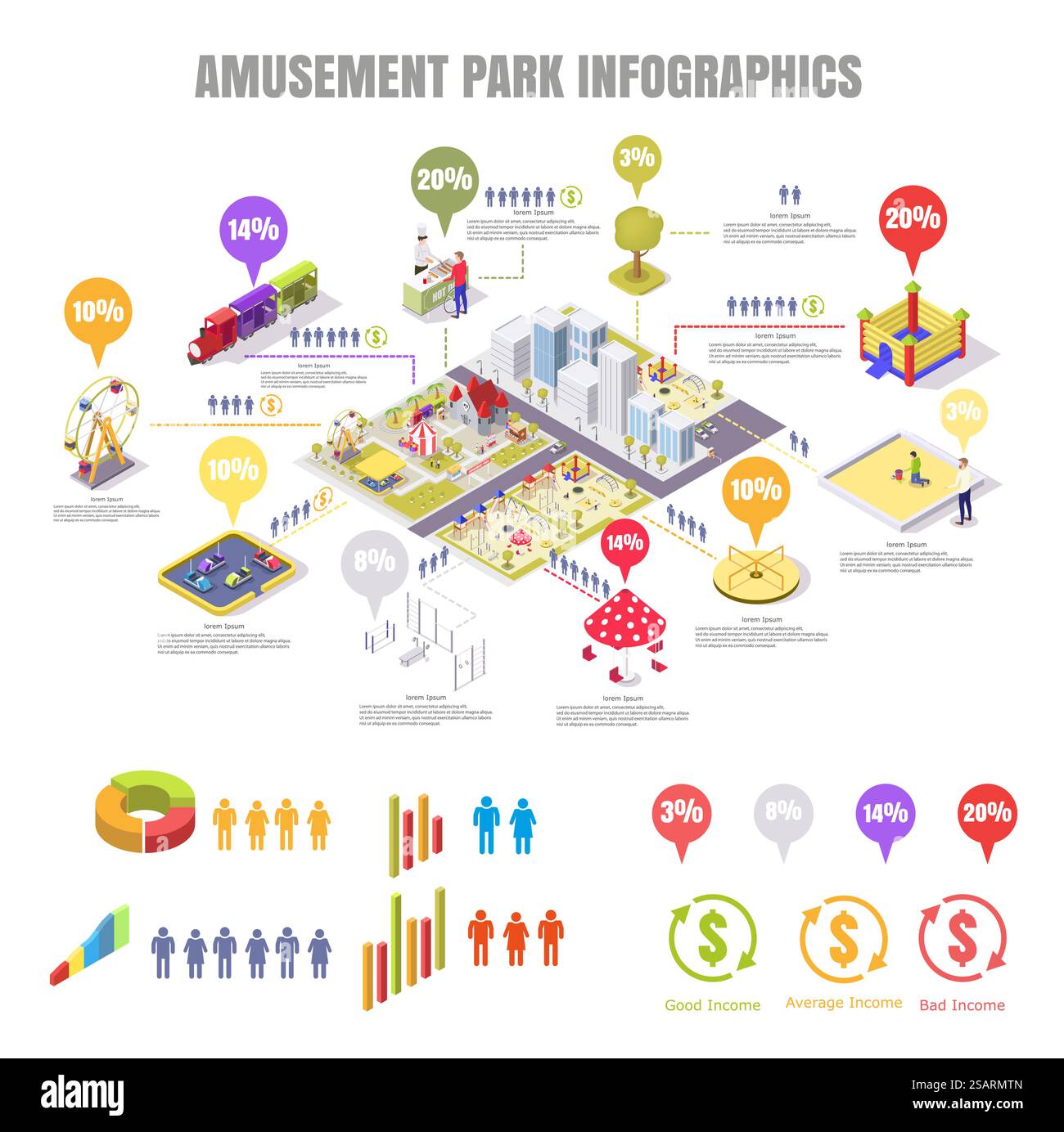 Amusement park and playground infographics. Vector flat isometric ...