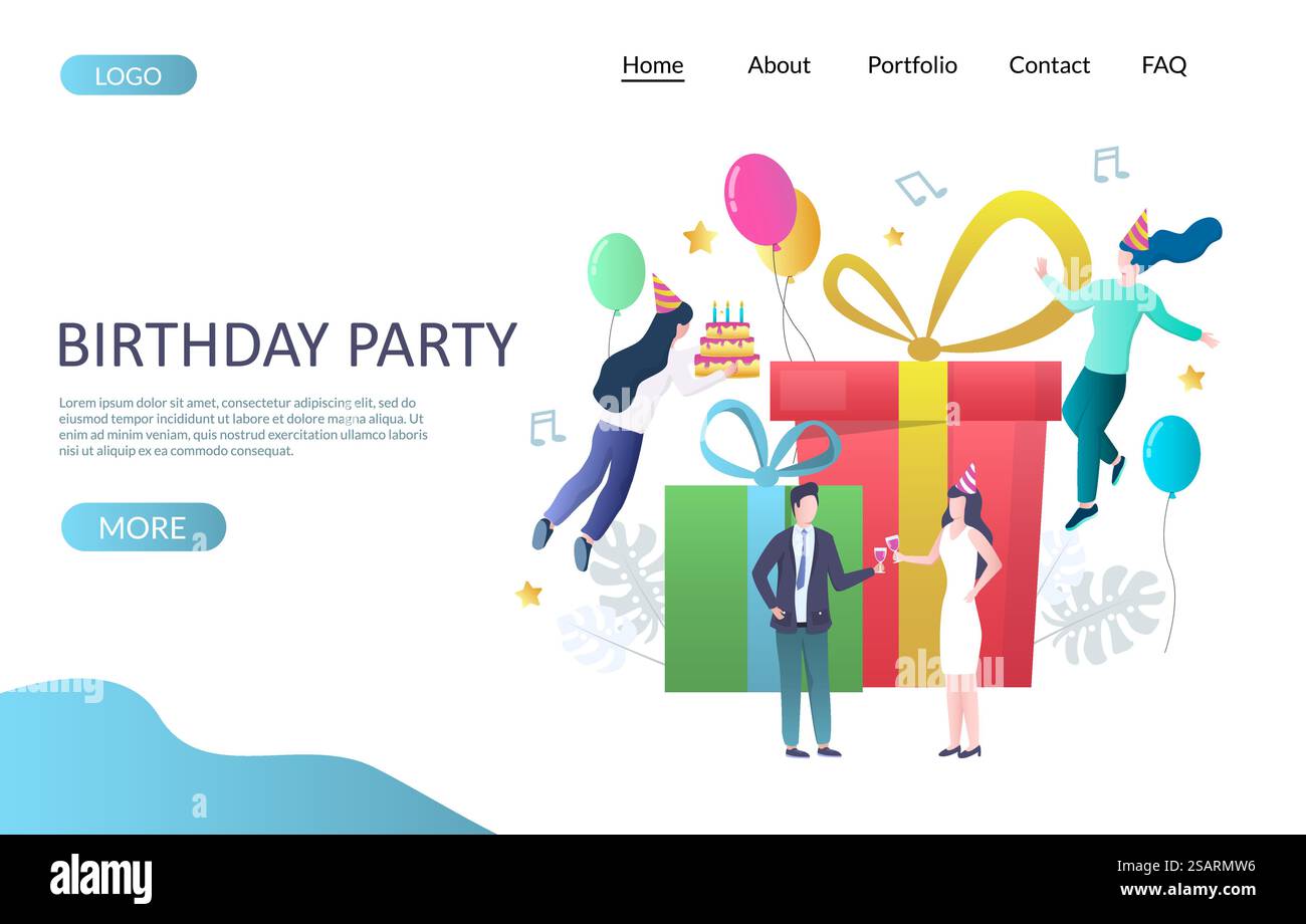 Birthday party vector website template, web page and landing page ...