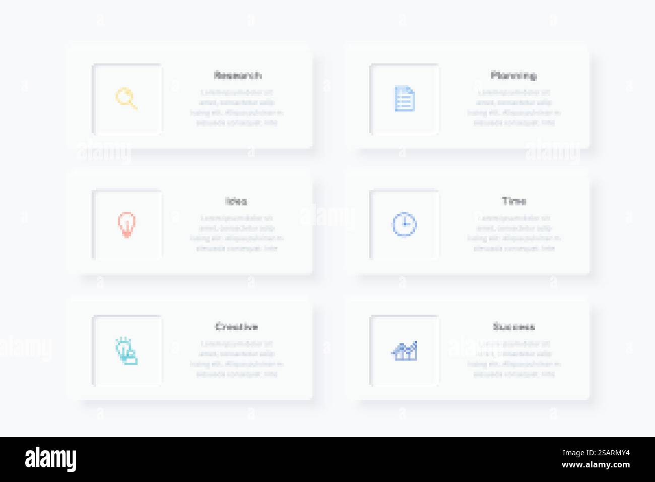 Minimal infographic template design with six linear icons and text ...