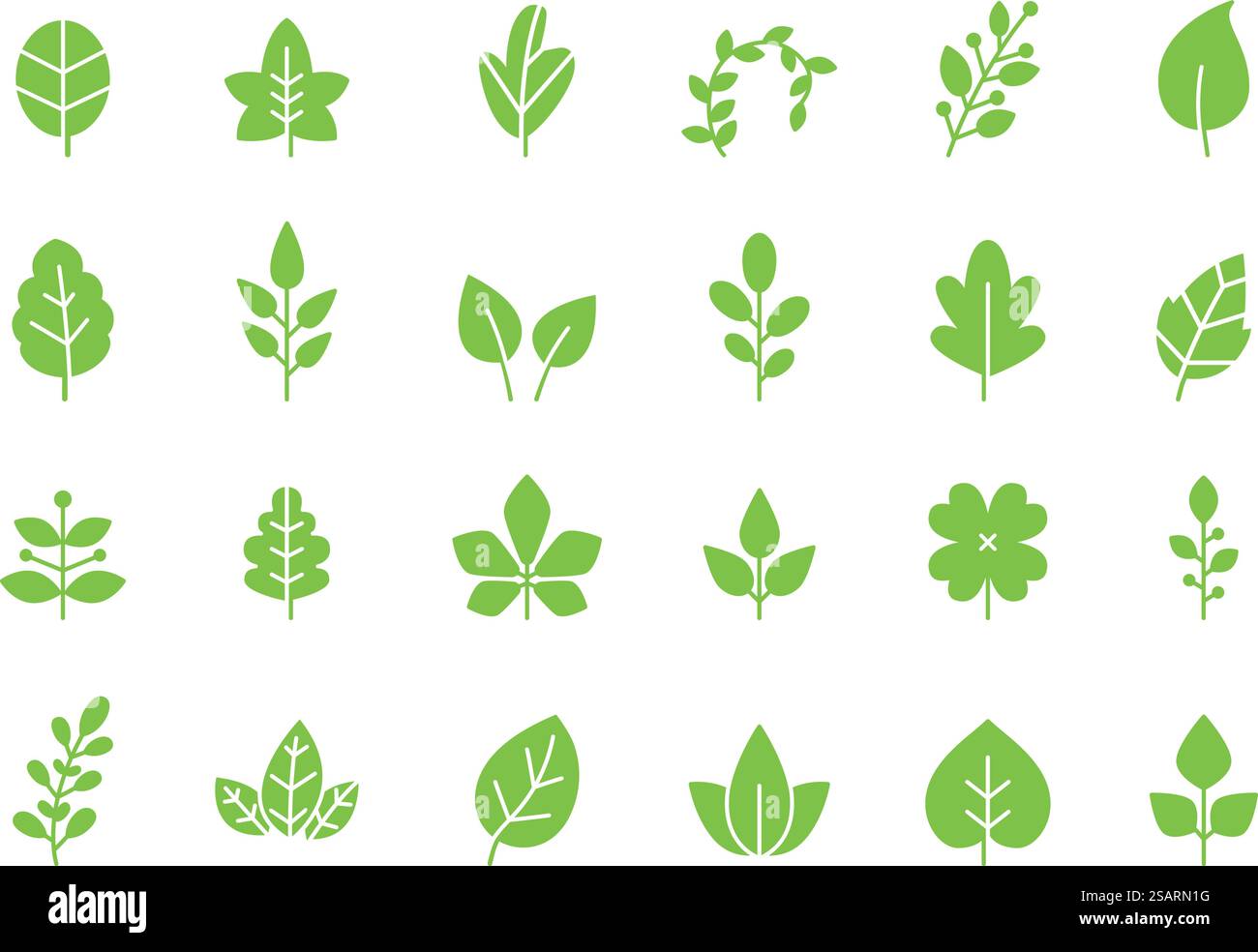 Green leaves icon. Eco leaf, organic growth and sprout vector symbols ...