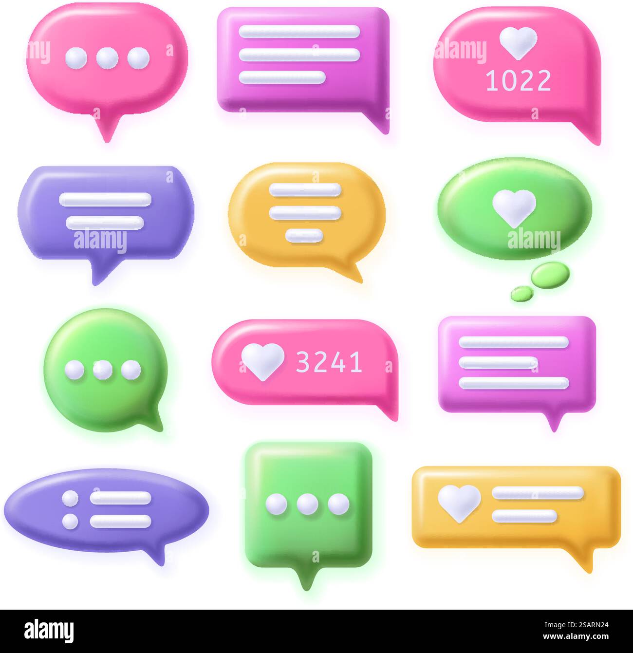 Speech 3d bubbles. Talk message buttons, text chat app elements and ...