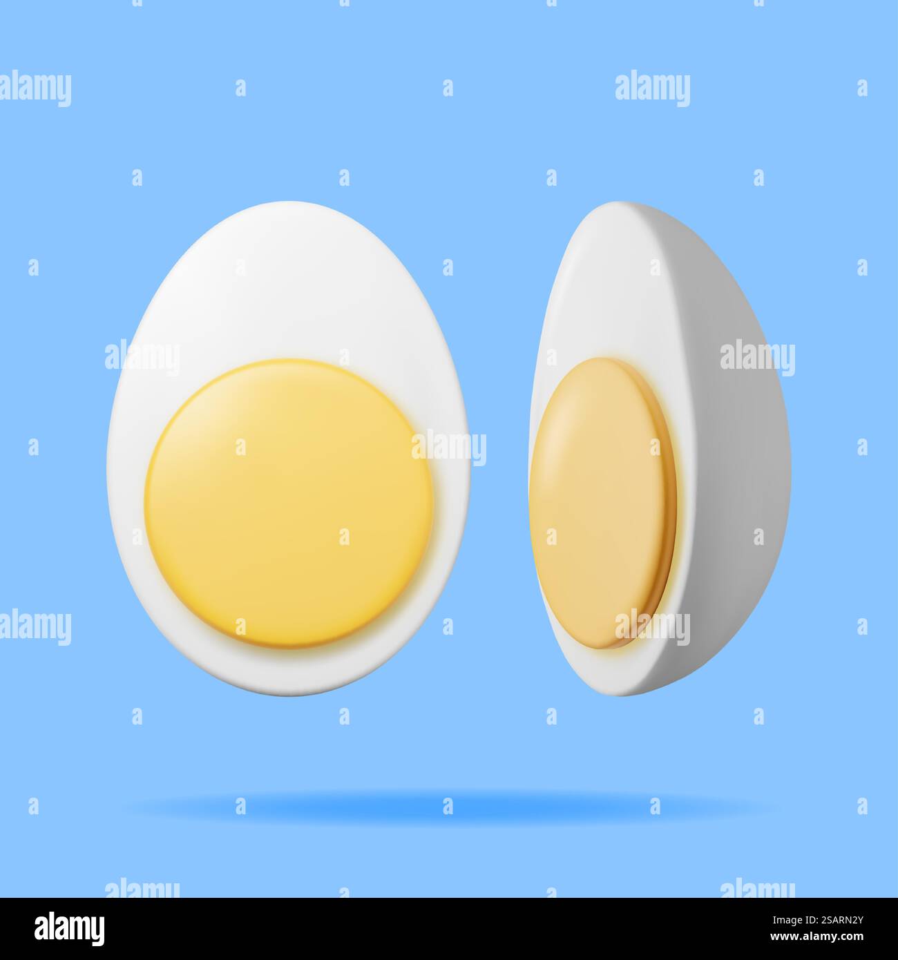 3D Boiled Eggs Cut into Half Isolated. Render Cartoon Egg Icon. Dairy Food and Grocery. Easter ...