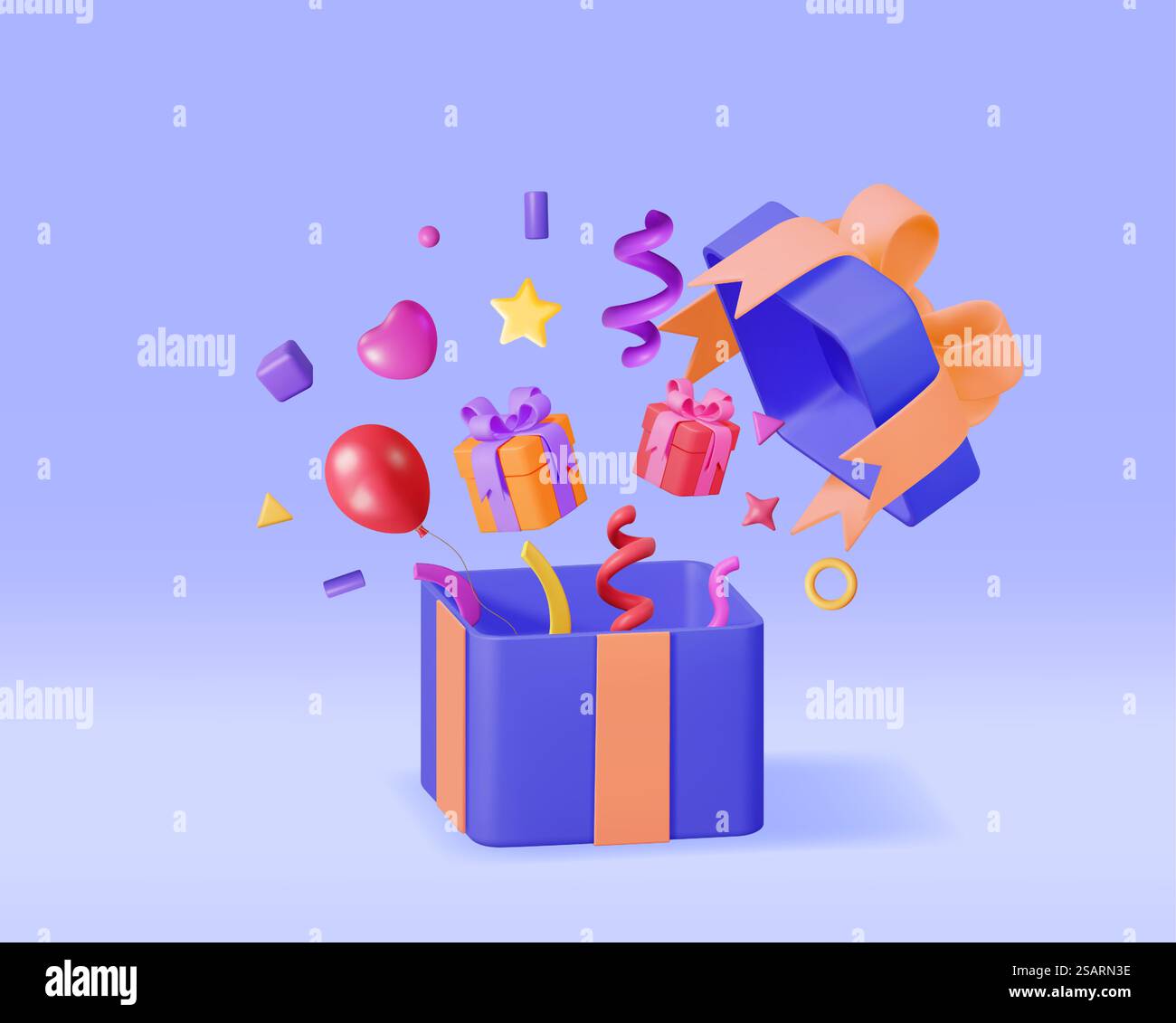 3D Open Gift Box With Falling Confetti. Render Present Box Surprice ...