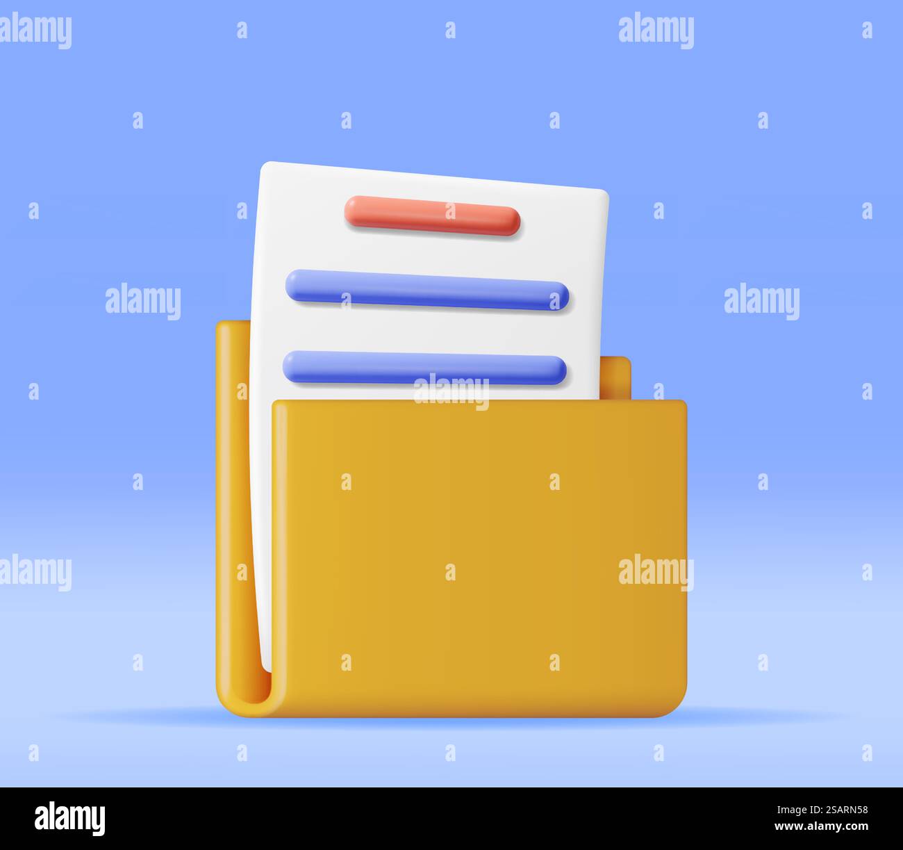 3D Business Folder full of Papers Isolated on White. Render Yellow Folder for Correspondence ...
