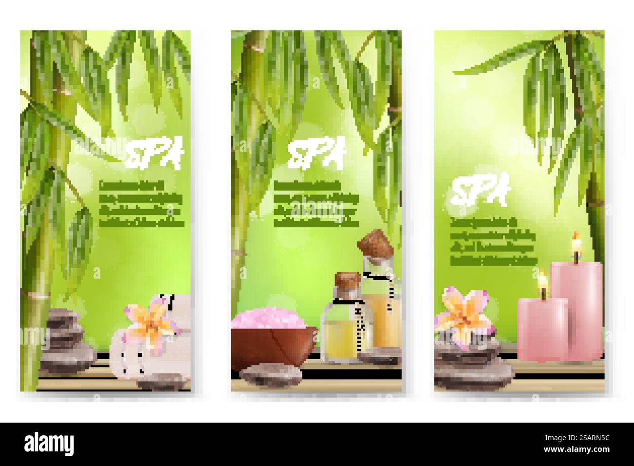 Spa vector banner template set realistic bamboo stalks with leaves hi ...