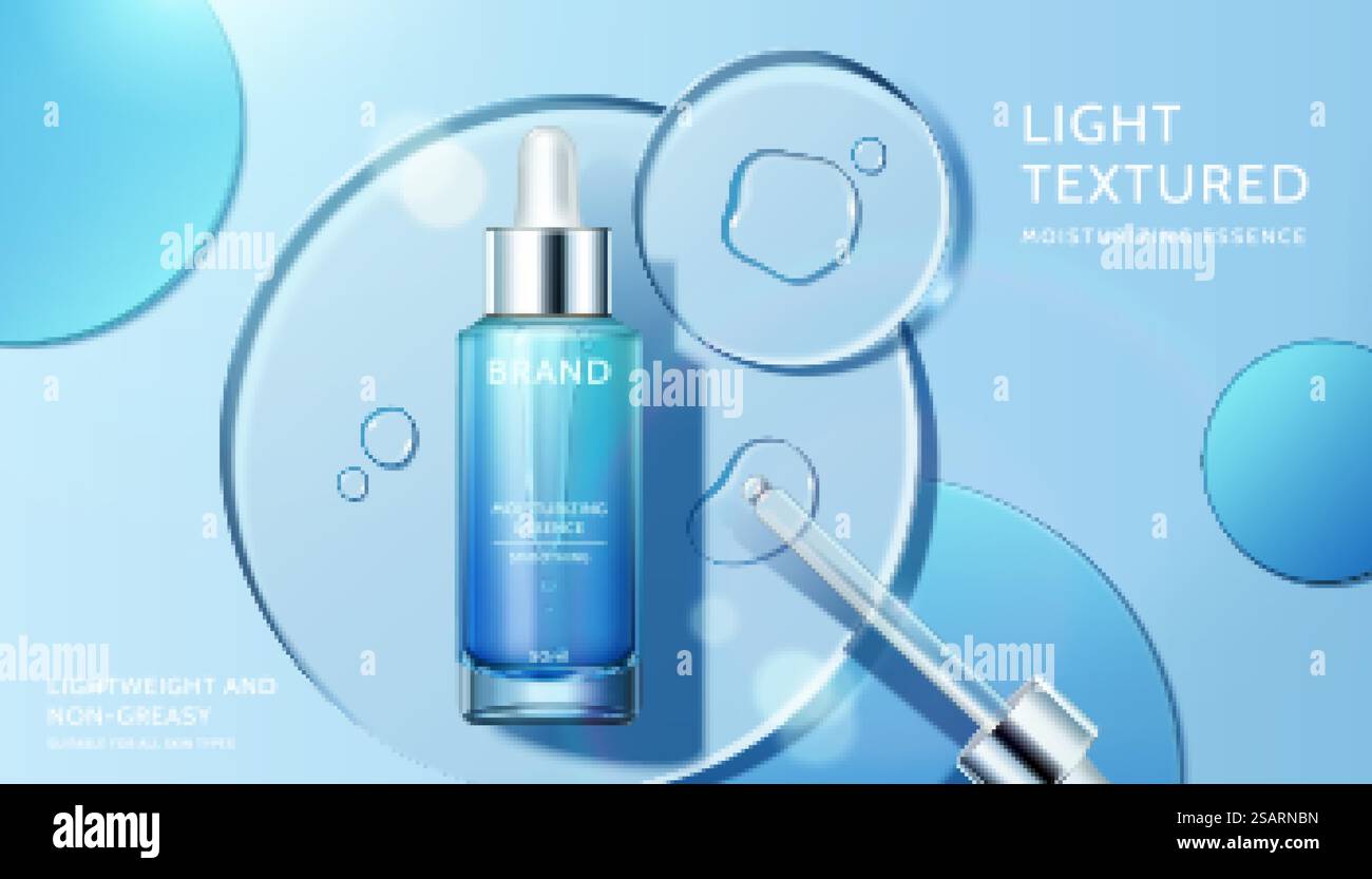 Cosmetic product ad with transparent circle disks, concept of light ...