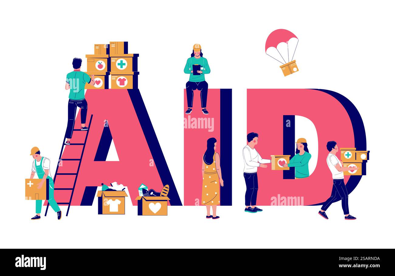 Aid typography vector banner template. Humanitarian aid project ...