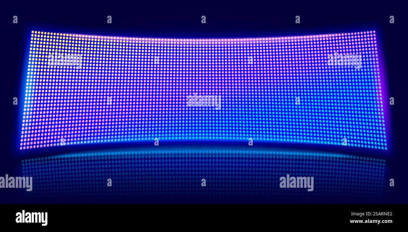 Curved LED screen. Digital stadium scene, glowing video stage and lcd ...