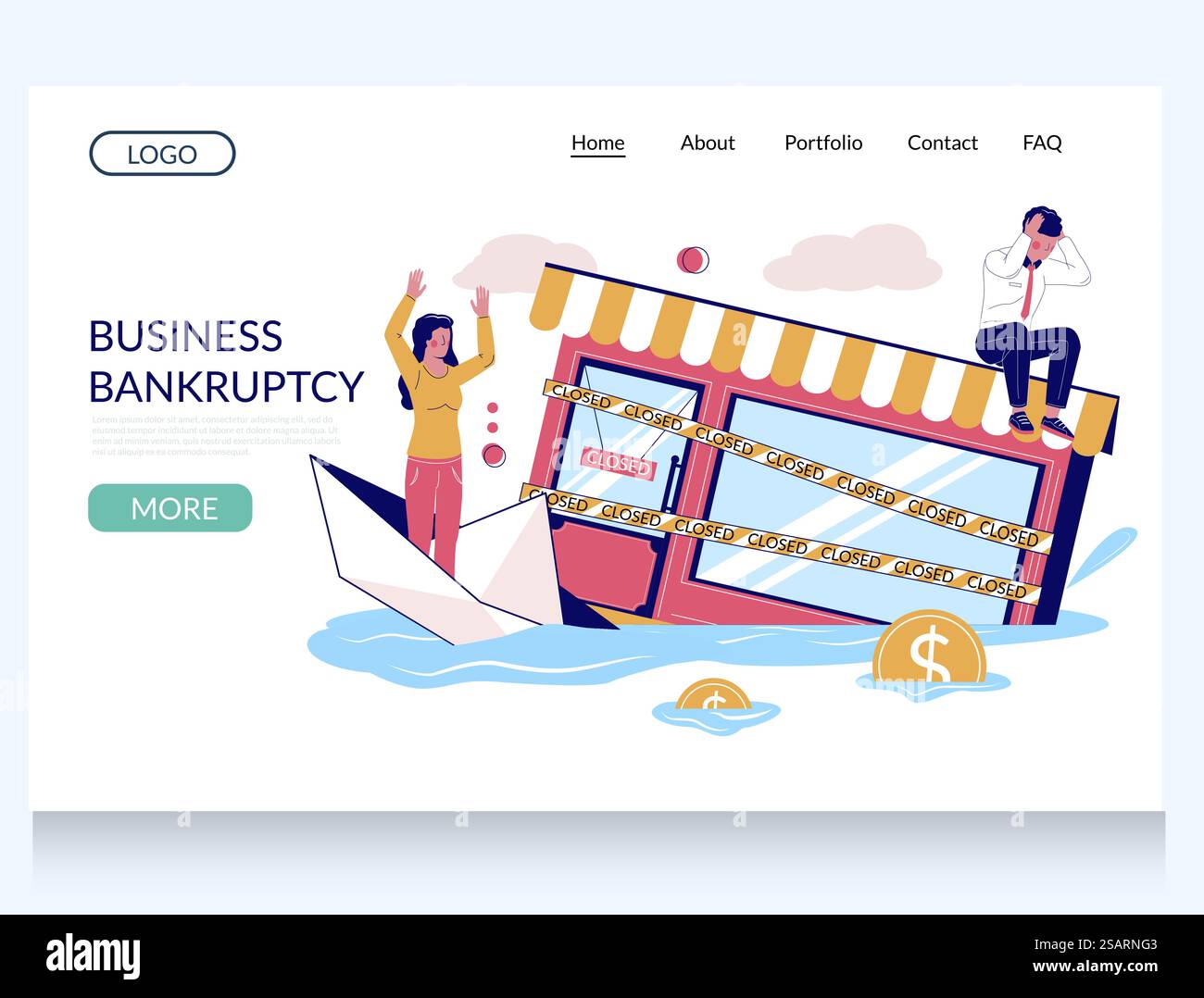 Business bankruptcy vector website template, landing page design for ...