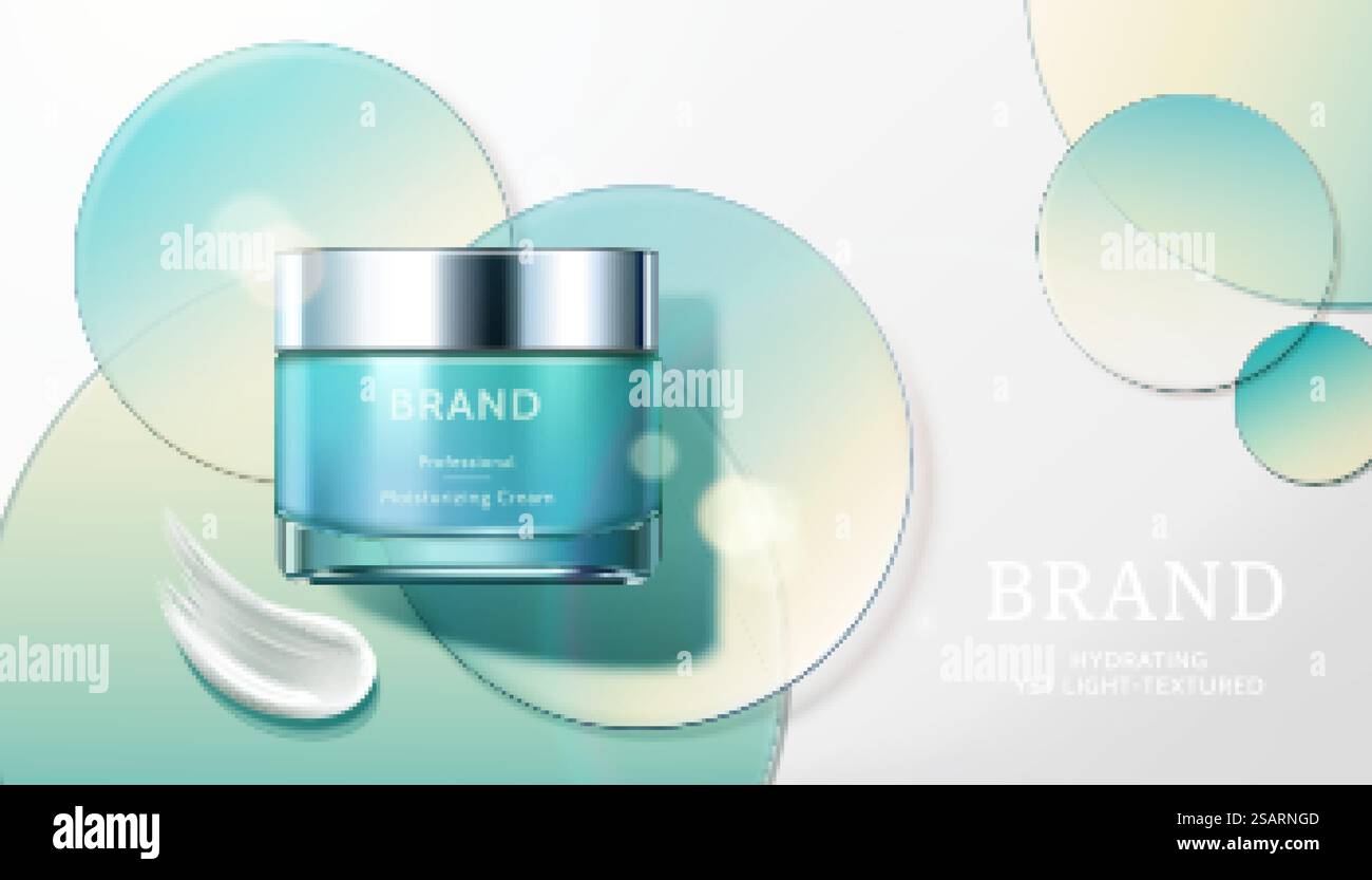 Cosmetic product ad with transparent circle disks, concept of light ...