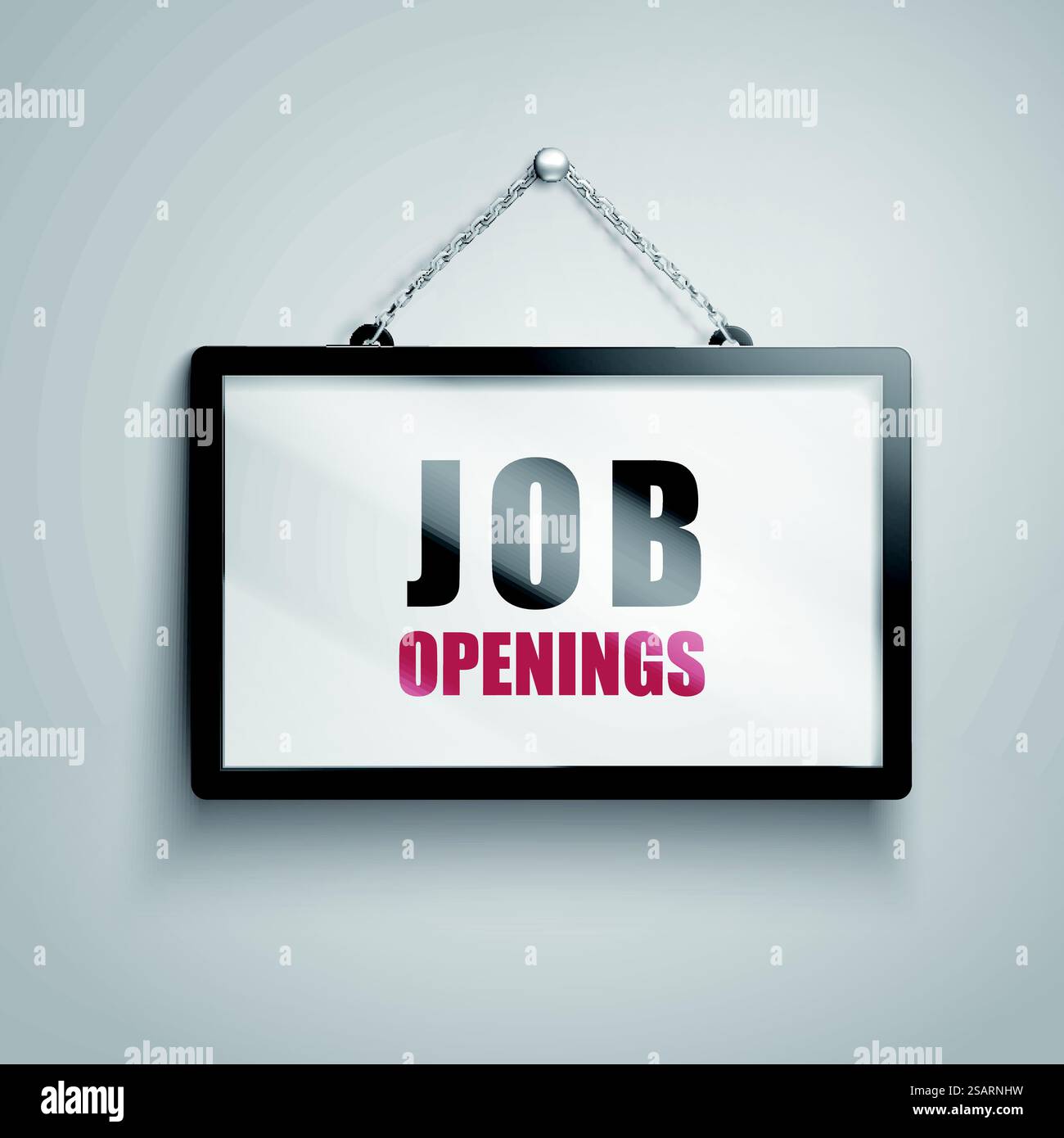 job openings text on hanging sign, isolated gray background 3d ...