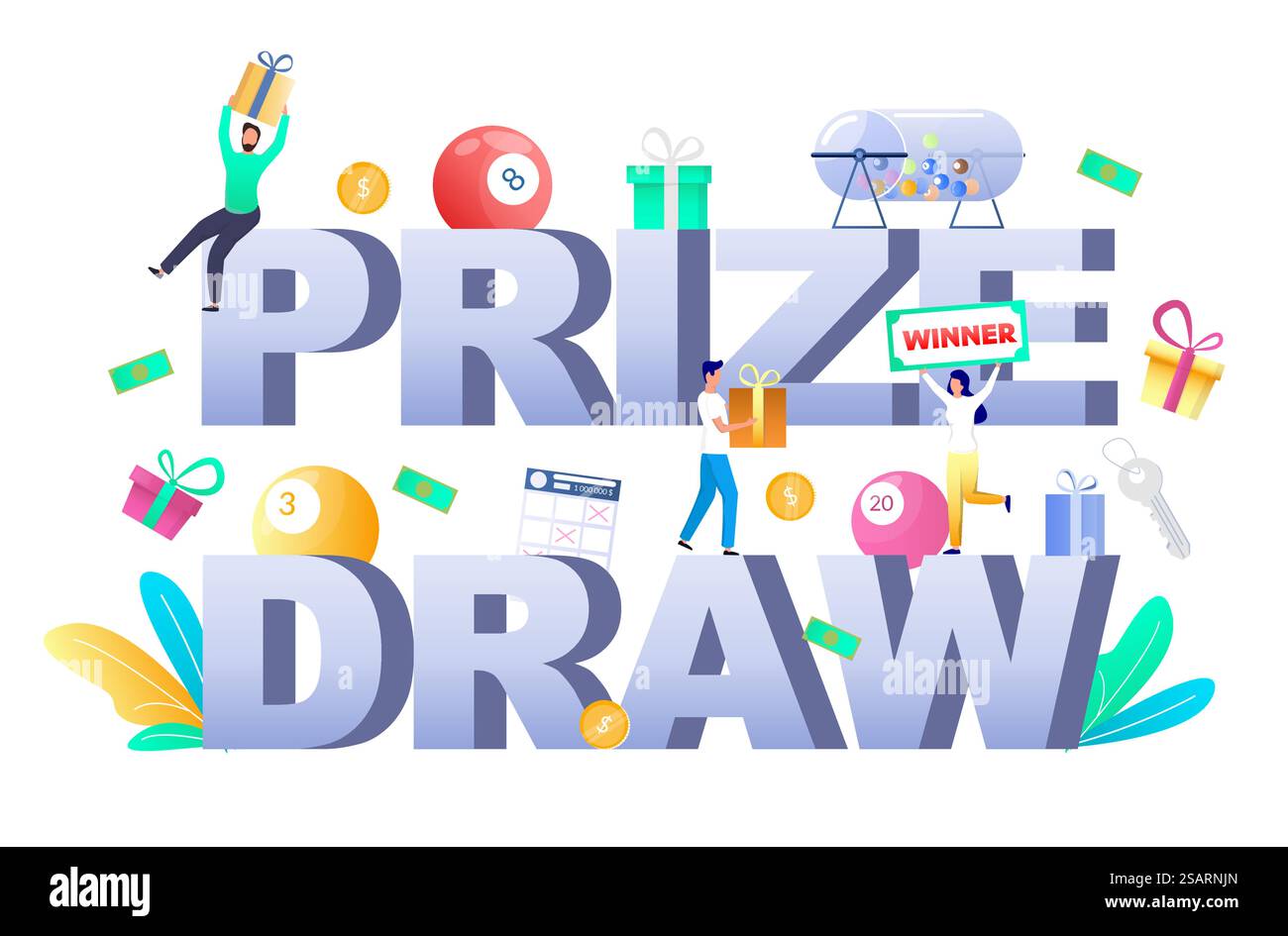Prize draw typography vector banner template raffle drum hi-res stock ...
