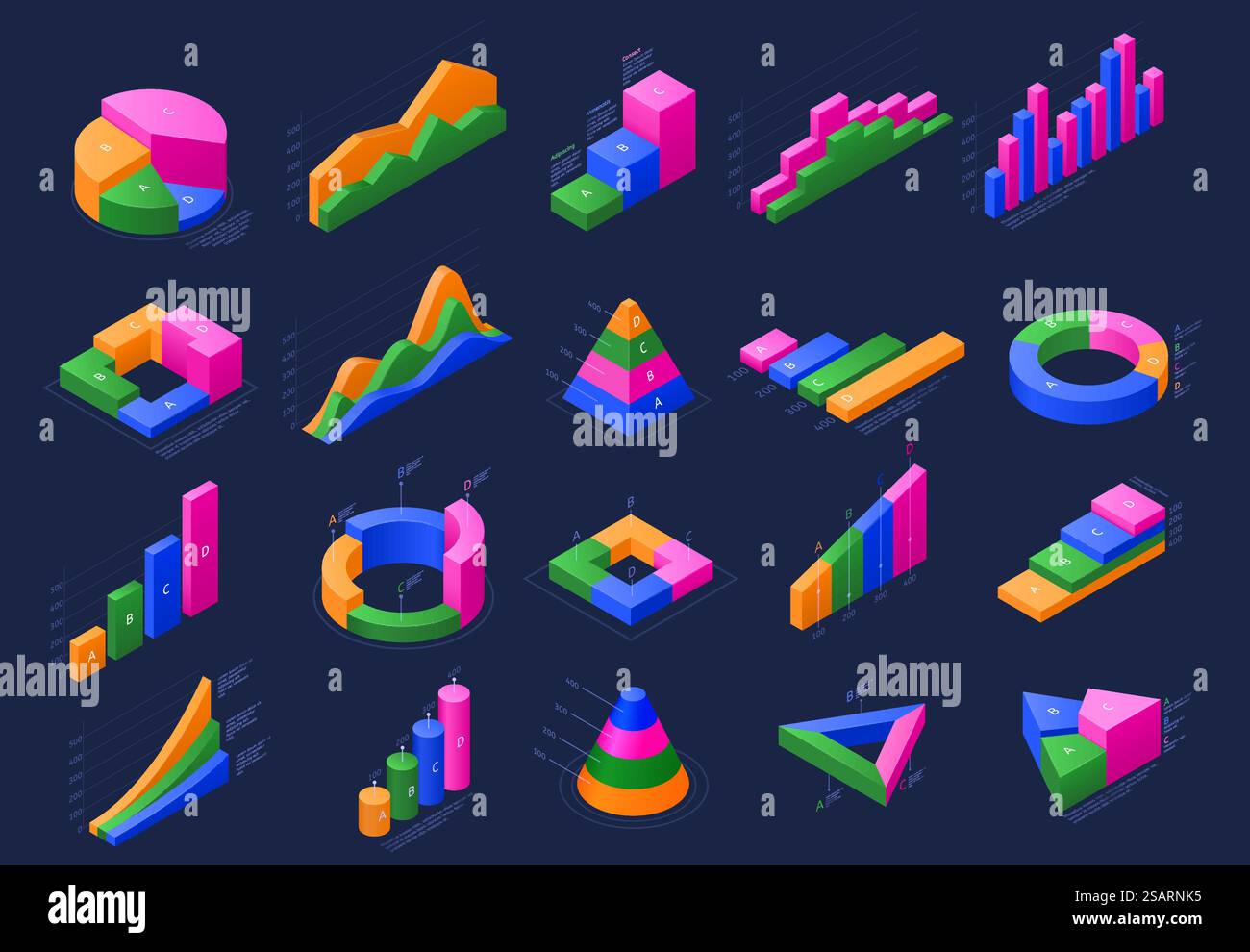 Isometric infographic. Rising chart, pie diagram and statistical data graph for presentation ...