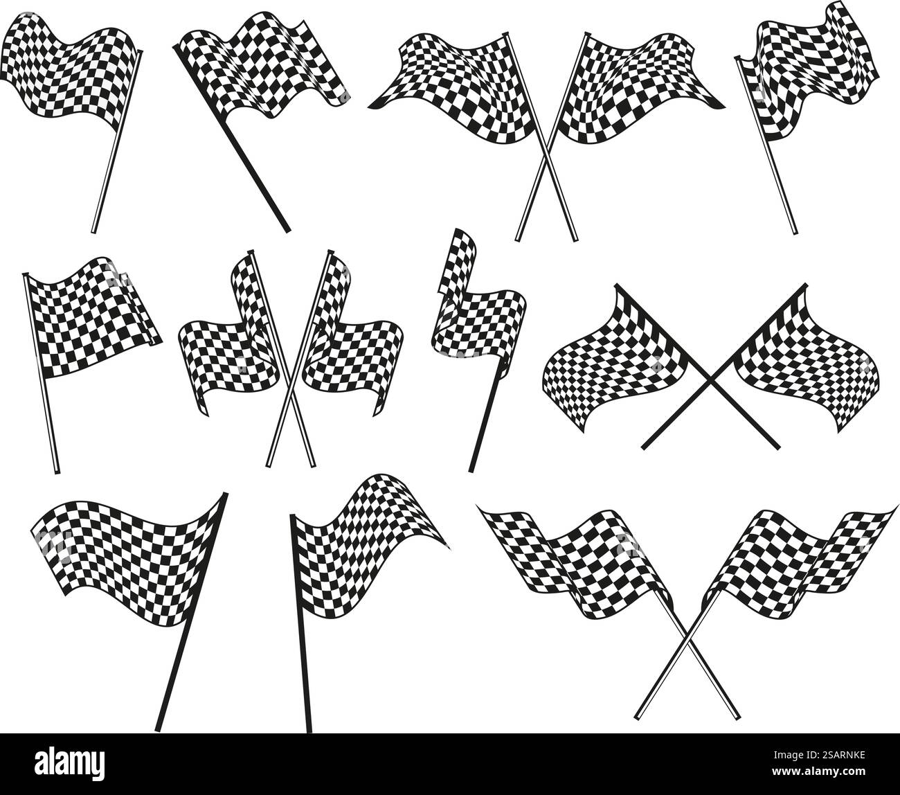 Waving finish flag. Pair of chequered flags, success symbol and racing ...