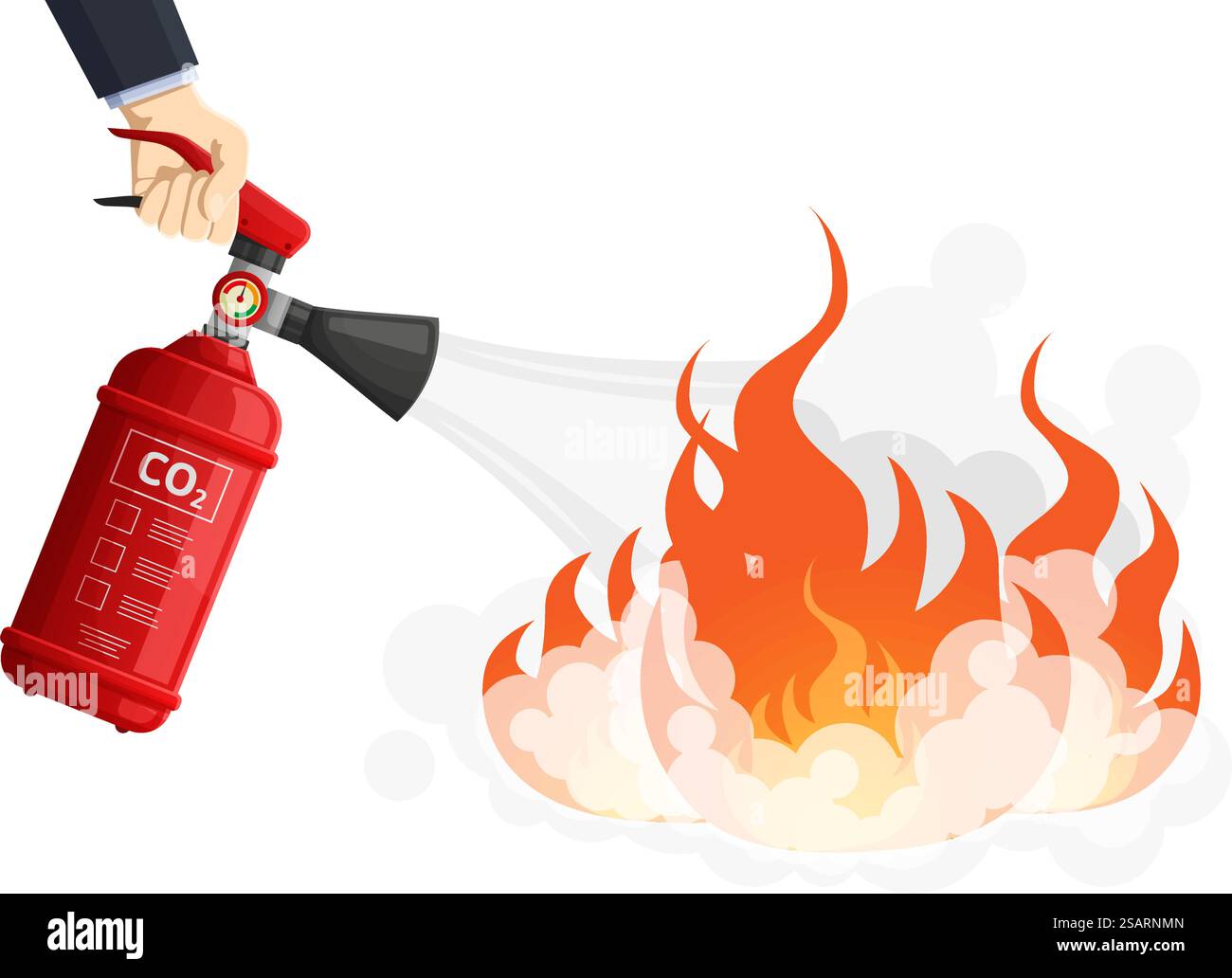Extinguishes fire, red fire extinguisher flame protection. Flame ...