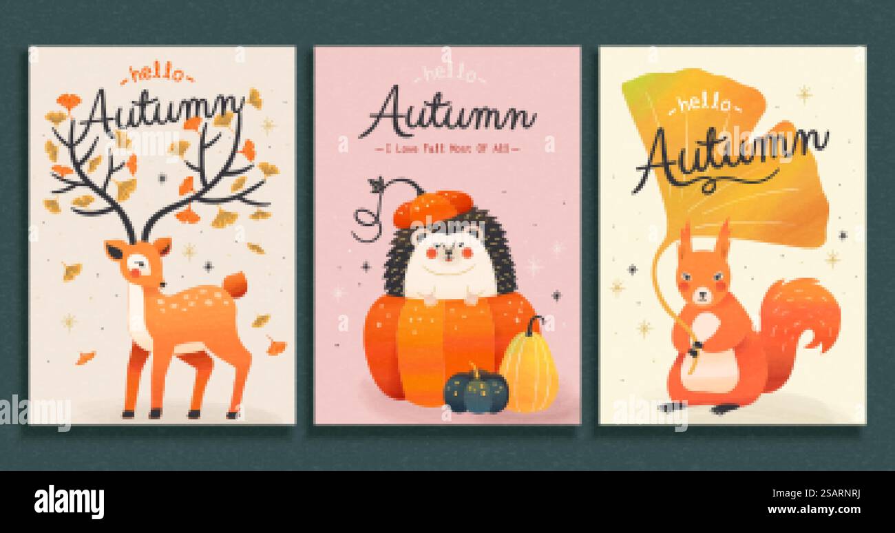 Collection of cute forest animal illustrations in trendy hand drawn ...