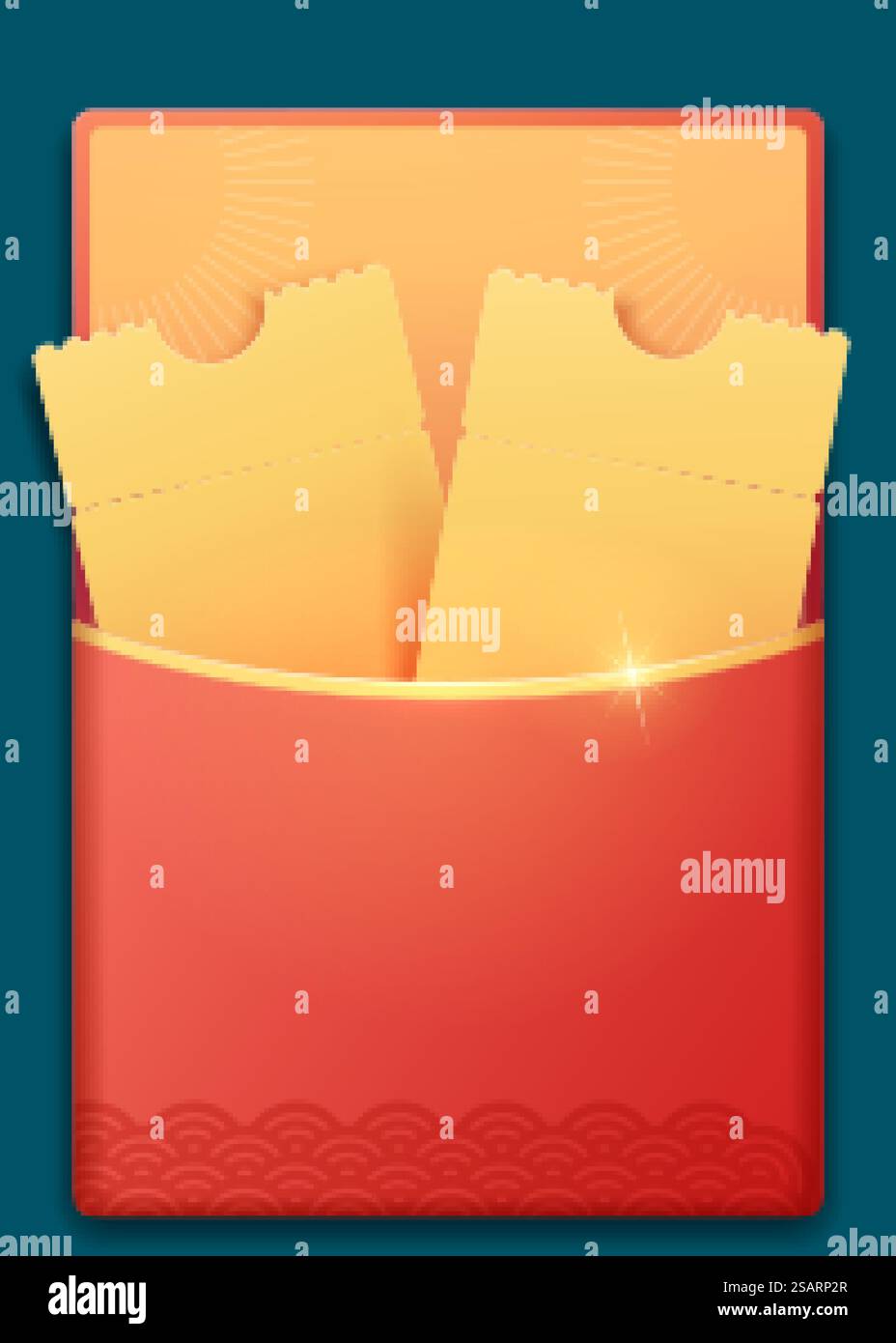 Lucky draw ticket in red envelope on turquoise background, copy space ...