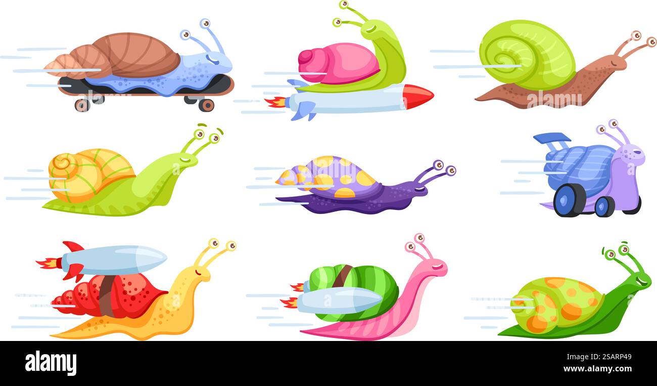 Cartoon fast snails turbo rocket fast moving snail hi-res stock ...