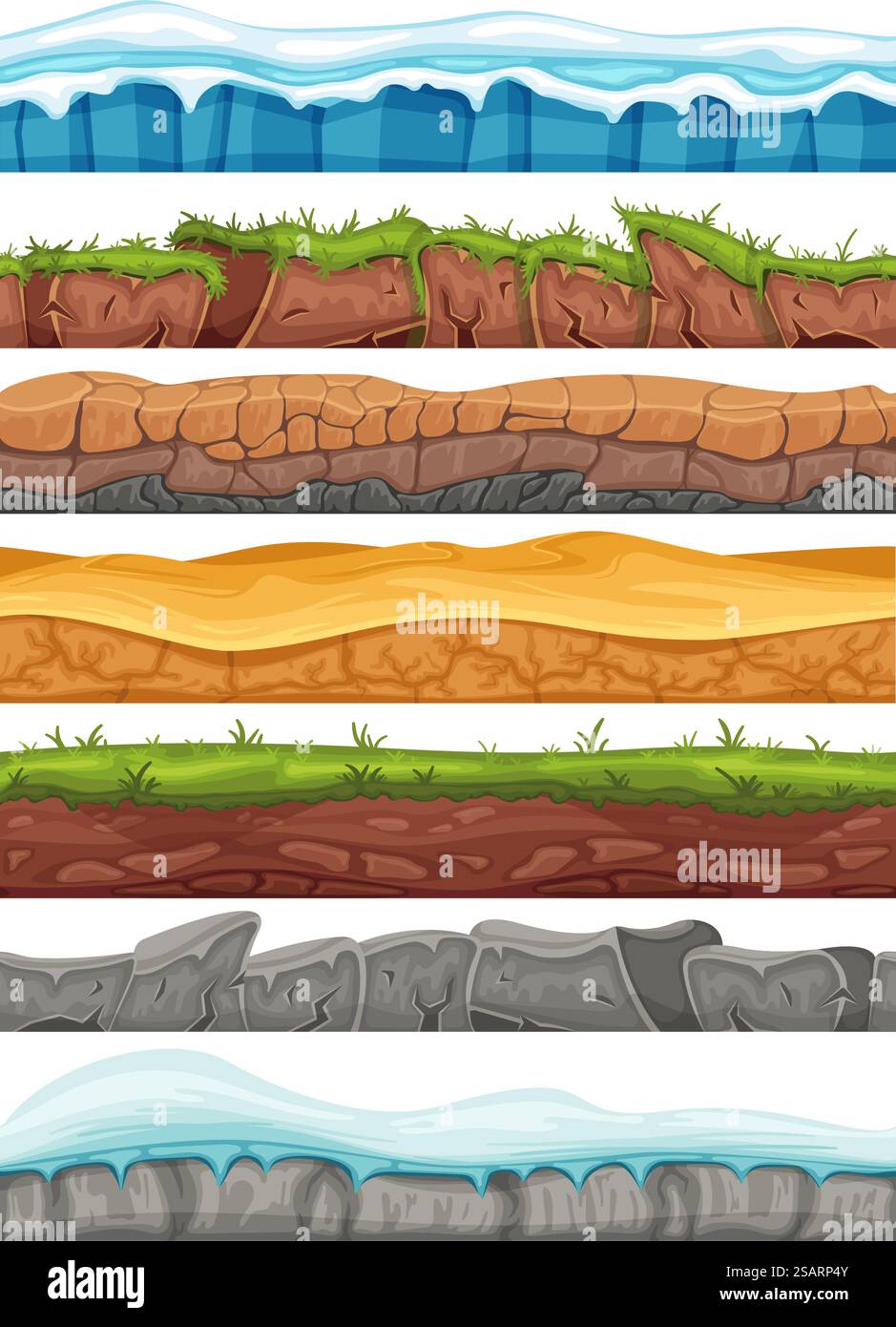 Cartoon seamless grounds. Game background assets of rocks way texture ...