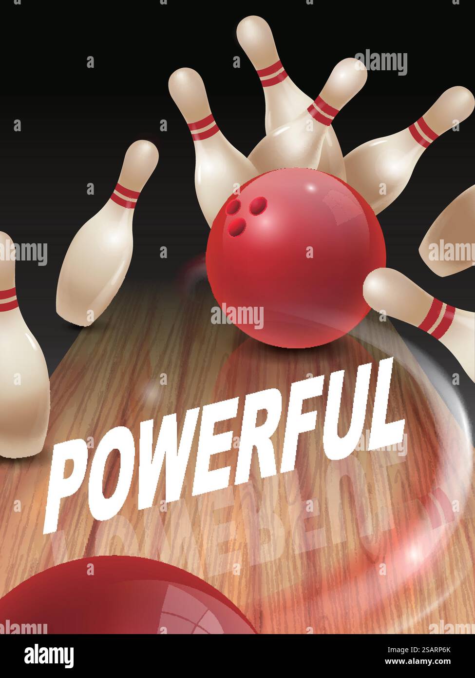 strike bowling 3D illustration, powerful words in the middle. strike ...