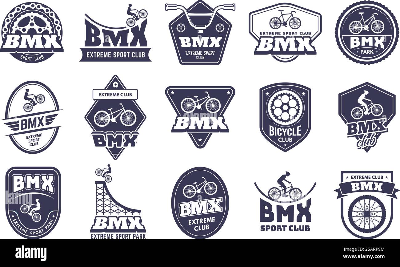 Bicycle motocross badges. Bmx extreme label, sport bike emblem and ...