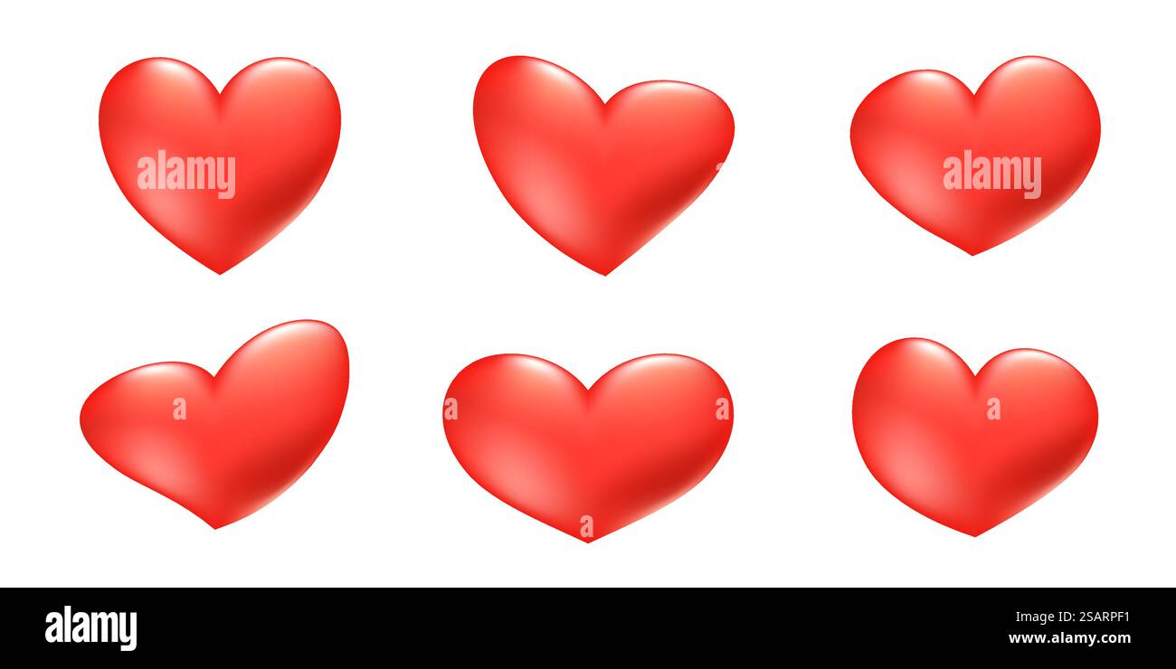 Set of different shape red hearts for Valentines day card. Hand drawn ...