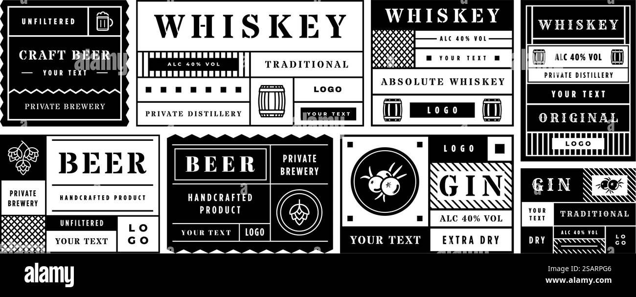 Minimal alcohol drink label template. Geometric sticker layout for ...