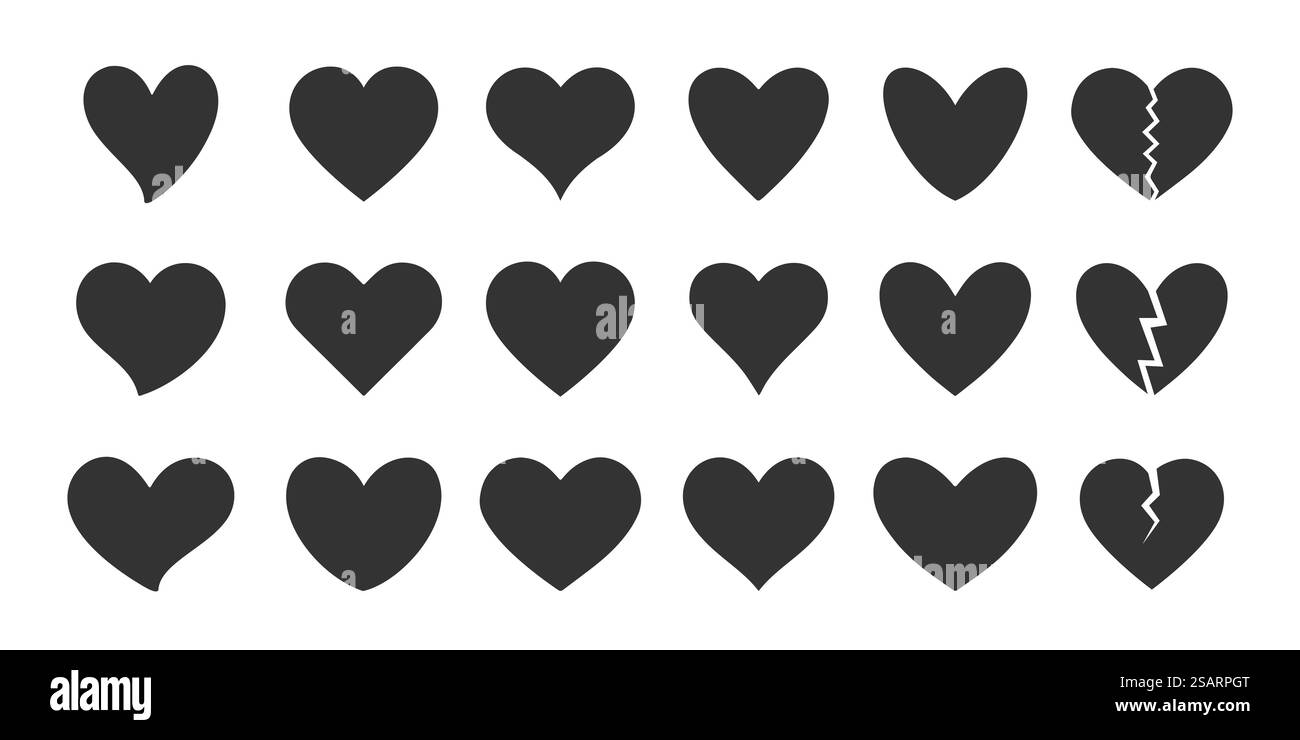 Black heart shape icons set. Love day valentine icons. Isolated vector ...