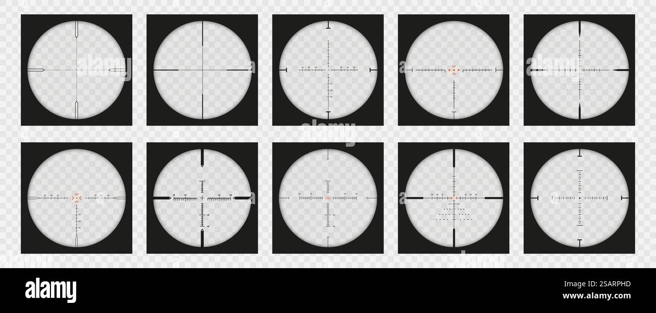 Optical sight view. Sniper scope POV overlay, measurement crosshair and ...