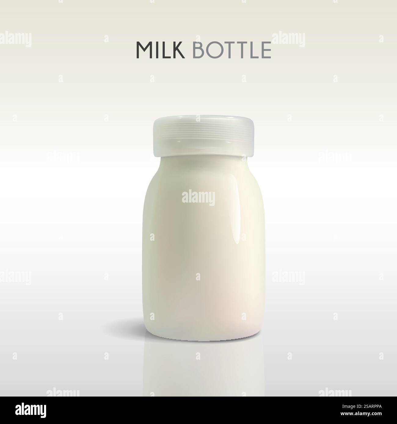 Milk glass bottle template, plastic cap and glass bottle filled with milk isolated on white ...