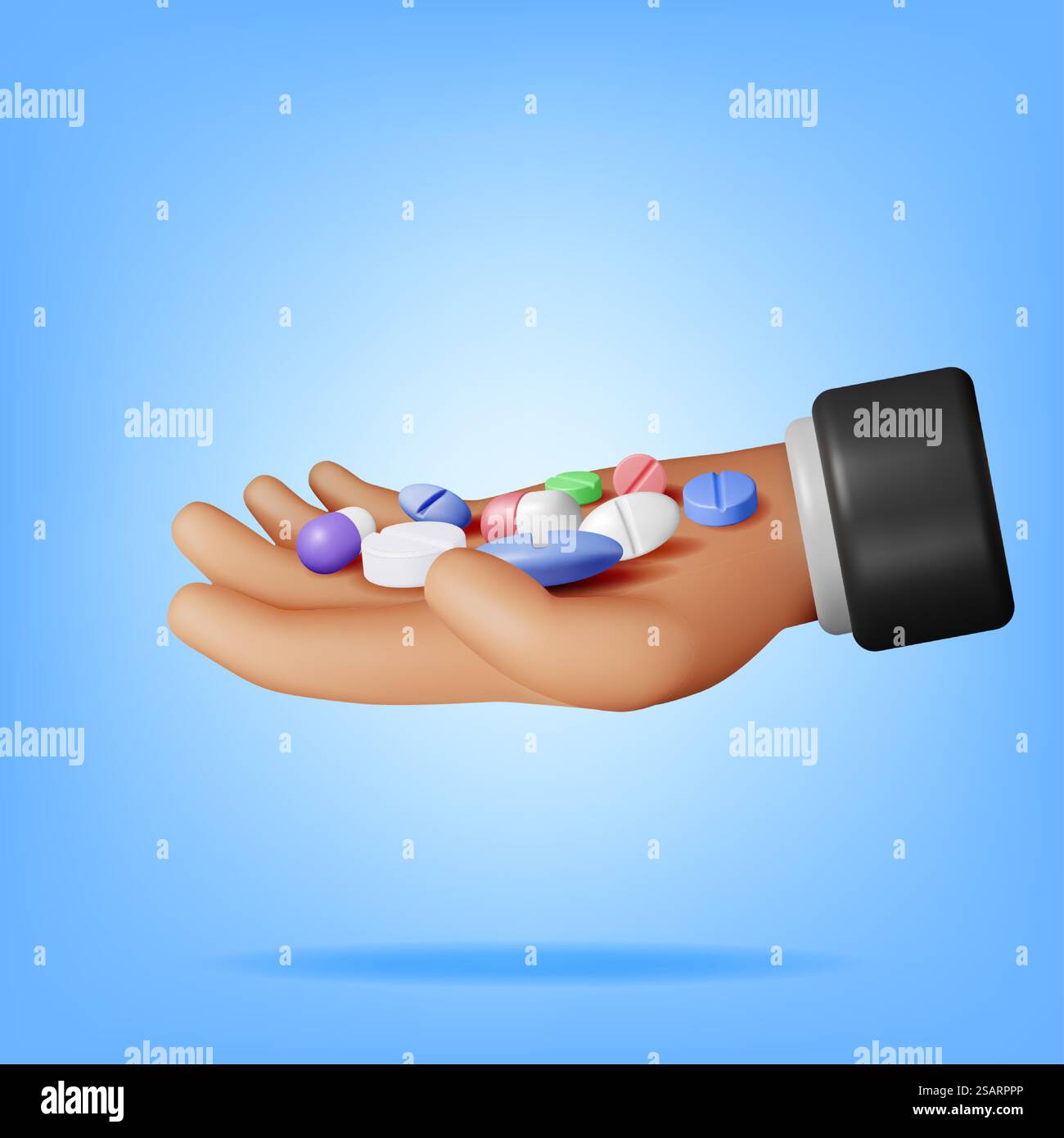 3D Classic Capsule Pill and Tablet Collection in Hand. Render Capsule ...
