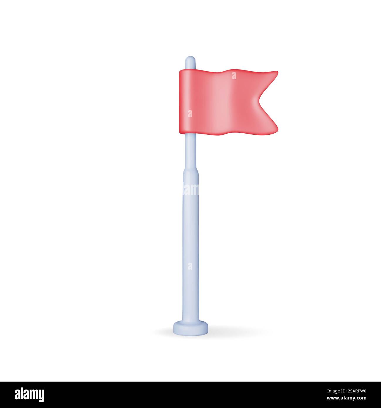 3D Red Flag on Metal Flagpole Isolated. Render Clean Horizontal Waving ...