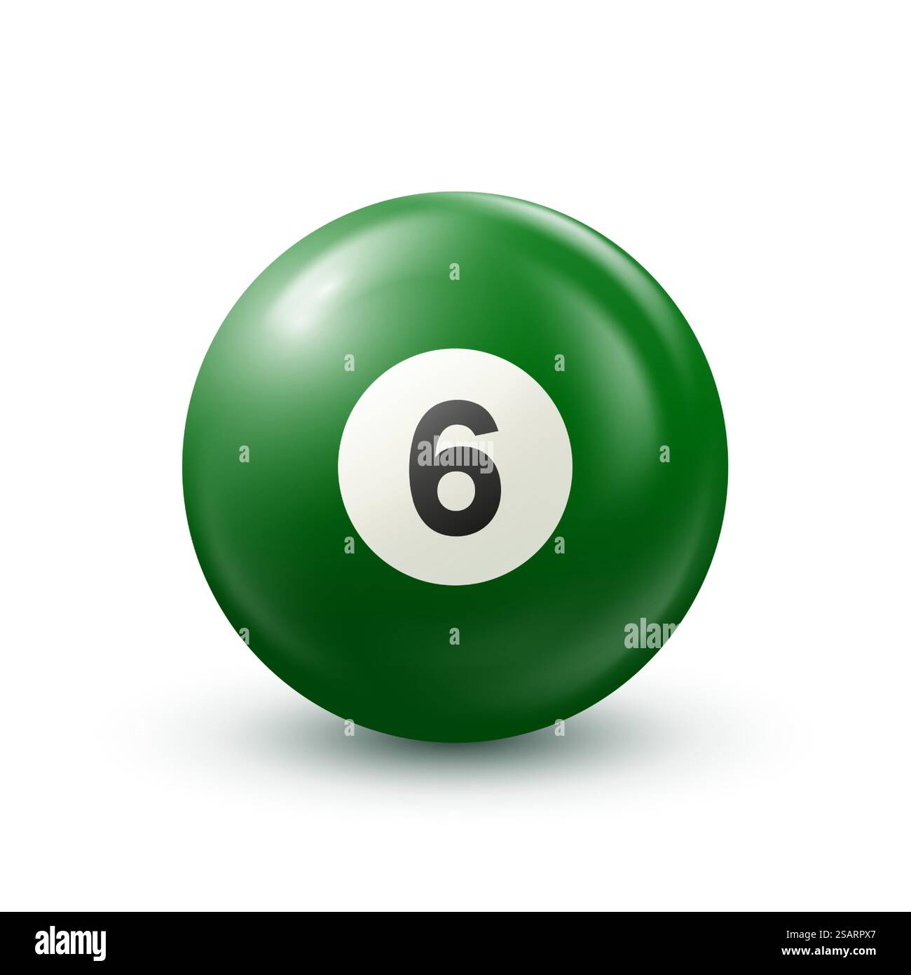 Billiard,green pool ball with number 6.Snooker or lottery ball on white ...